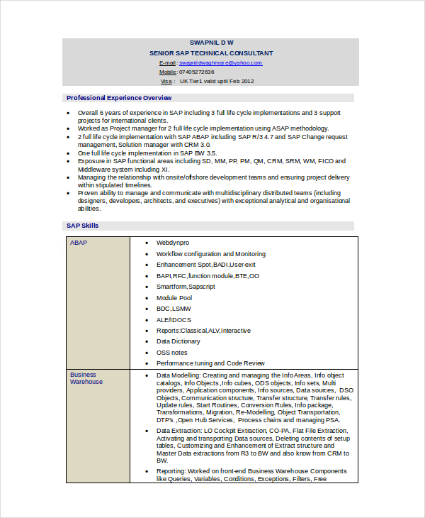 Technical Resume Template - 6+ Free Word, PDF Document Downloads