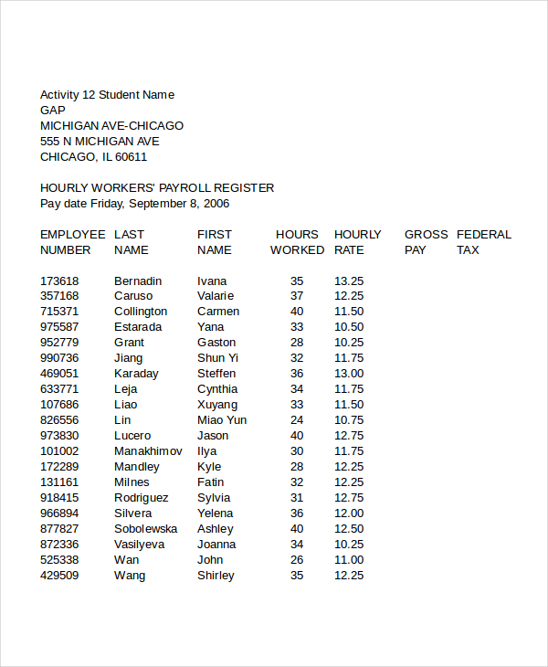 Payroll Register Template - 7+ Free Word, Excel, PDF Document Downloads