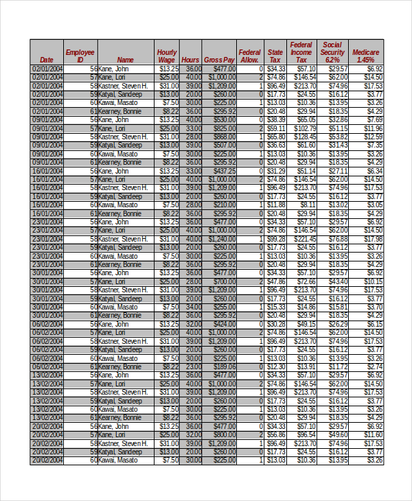 Payroll Register Template - 7+ Free Word, Excel, PDF Document Downloads