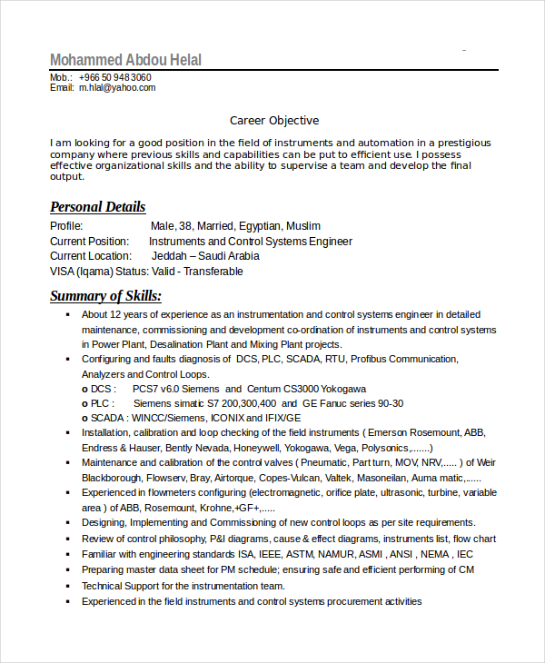 10+ Electronics Resume Templates in MS Word | Apple Pages | PSD | Publisher