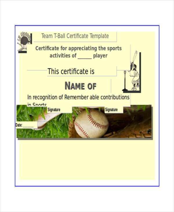 T Ball Certificate Template 5 Word PDF AI InDesign PSD Documents 