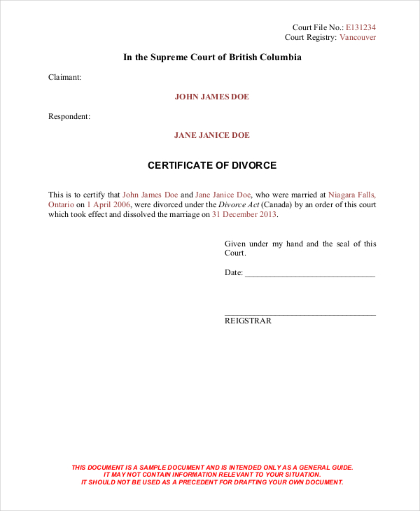Divorce Certificate Template 8 Free Word PDF Document Downloads