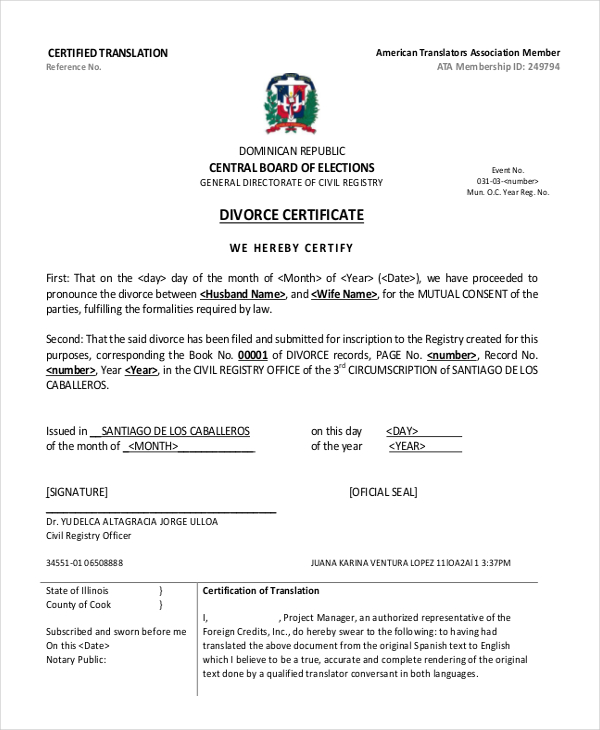 Divorce Certificate Template 8 Free Word PDF Document Downloads