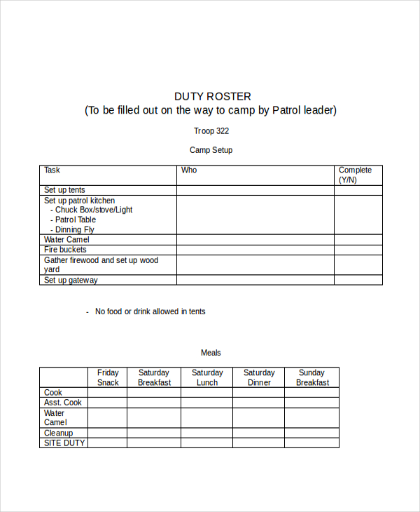 21 Roster Form Templates 0 FreeSample Example Format