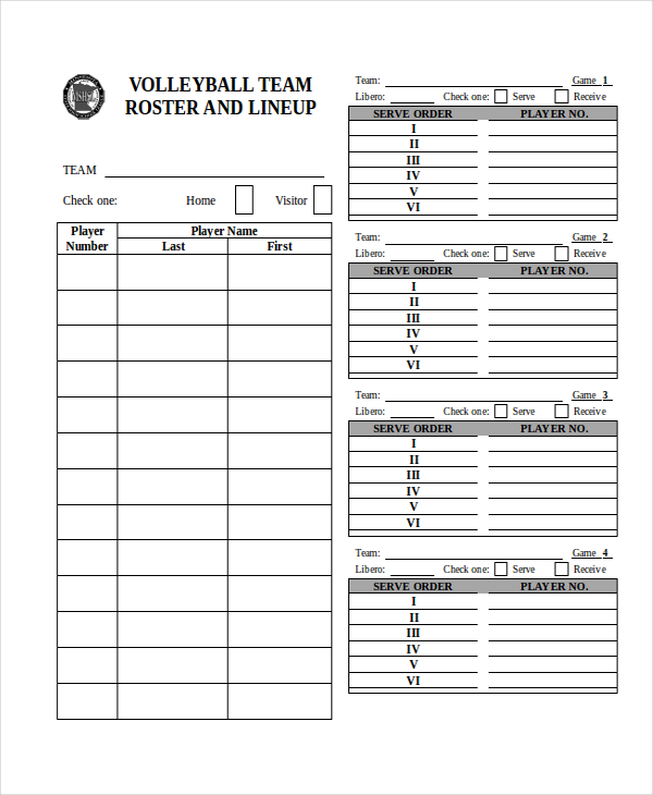Volleyball Roster Lineup Sheets Printable Printable Word Searches