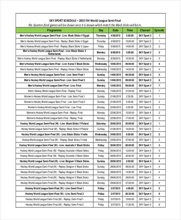Sports Schedule Template - 13+ Free Word, PDF Documents Download