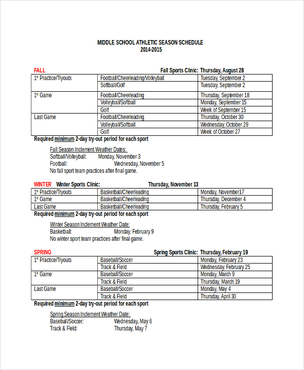 Sports Schedule Template - 13+ Free Word, PDF Documents Download