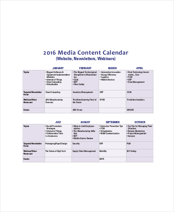 Content Calendar Template - 10+ Free Excel, PDF Documents Download