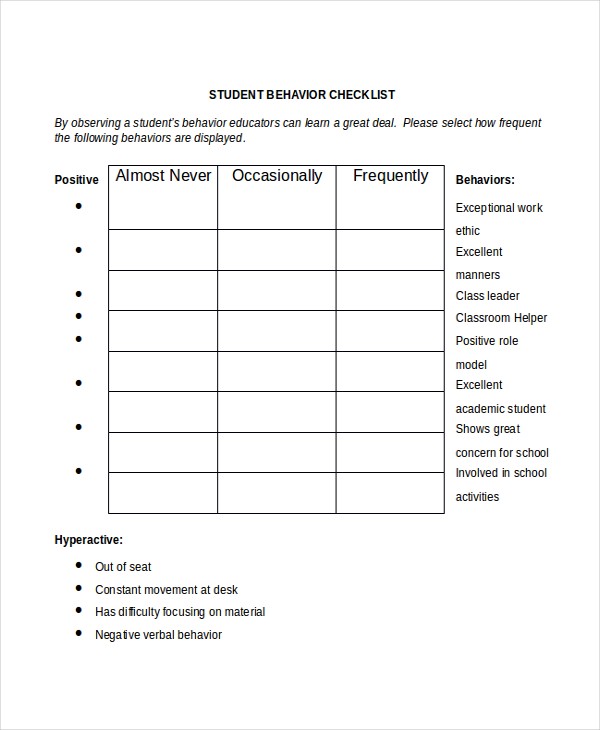 Student Checklist Template 8 Free Word Excel PDF Documents Download