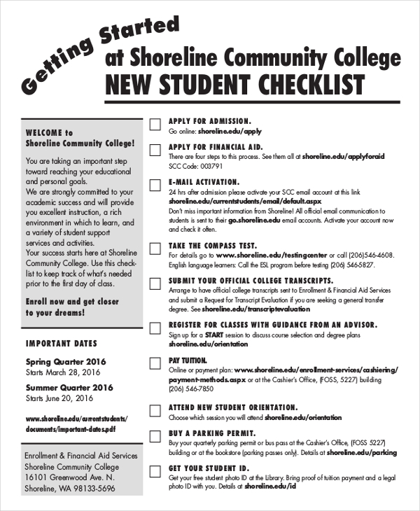 Student Checklist Template 8 Free Word Excel PDF Documents Download