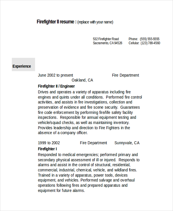 7+ Firefighter Resume Templates - PDF, DOC