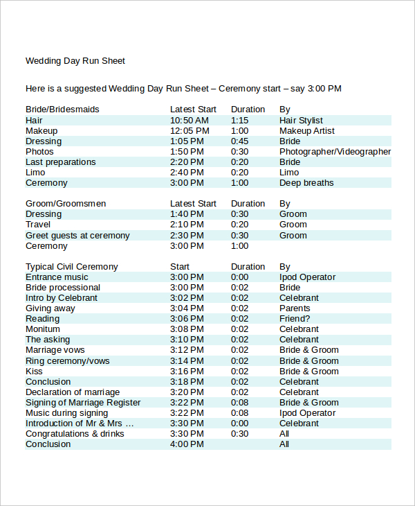 17 Run Sheet Templates PDF DOC