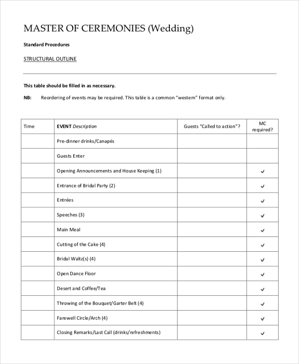 Wedding Outline Template 6 Free Word PDF Document Downloads Wedding Outline Template 6 Free Word PDF Document Downloads