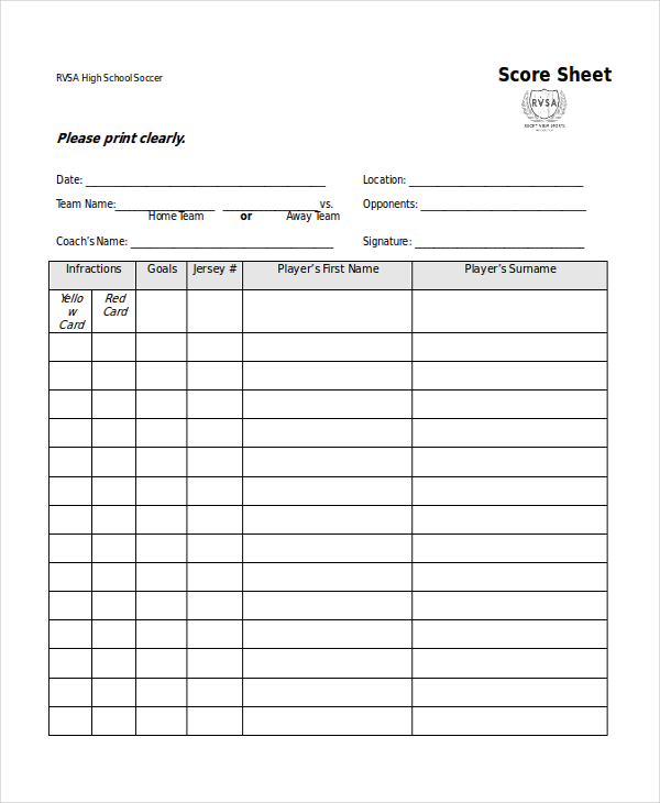 Score Sheet Templates - 26+ Free Word, Excel, PDF Document Download ...