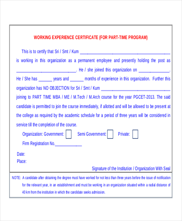 Work Certificate Template - 15+ Word, Excel, PDF Documents Download