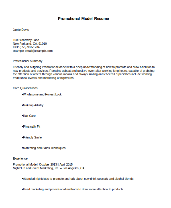 Model Resume Template - 4+ Free Word Document Download