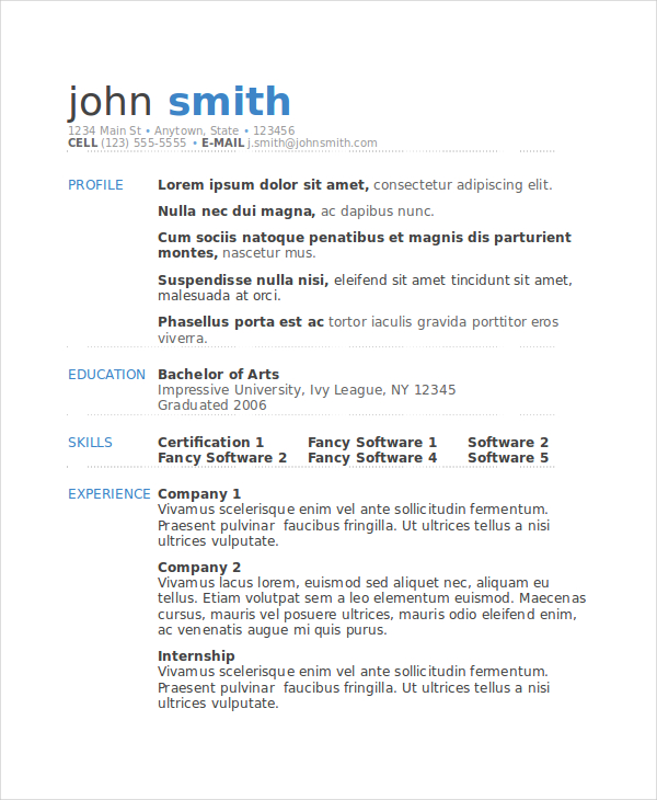 Model Resume Template 4 Free Word Document Download