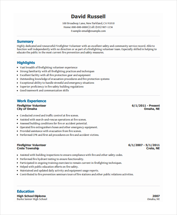10 Volunteer Resume Templates PDF DOC