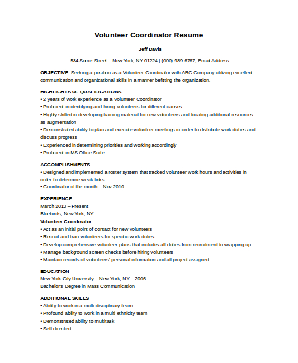 10+ Volunteer Resume Templates - PDF, DOC
