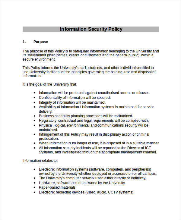 Security Policy Template - 13 Free Word, PDF Document Downloads
