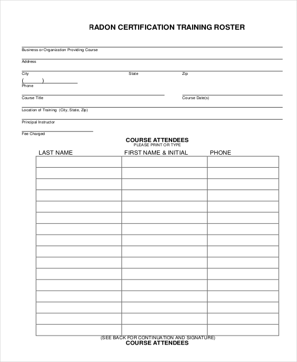 Training Roster Template 10 Free Word PDF Document Downloads