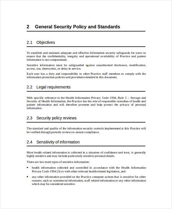 Security Policy Template 13 Free Word PDF Document Downloads