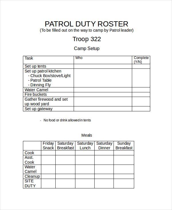 Duty Roster Template - 19+ Free Word, Excel, PDF Document Downloads