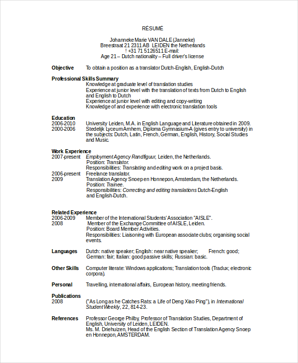 10+ Work Resume Templates - PDF, DOC