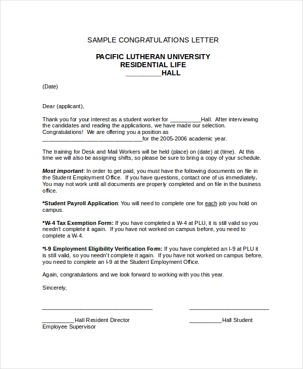 Congratulations Letter Template - 12+ Free Word Document Downloads