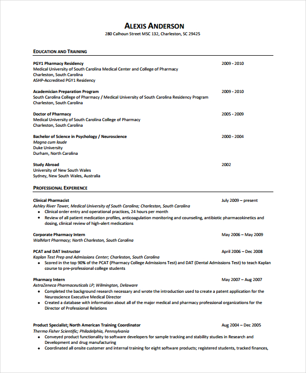 Pharmacist Resume Template - 10+ Free Word, PDF Document Downloads