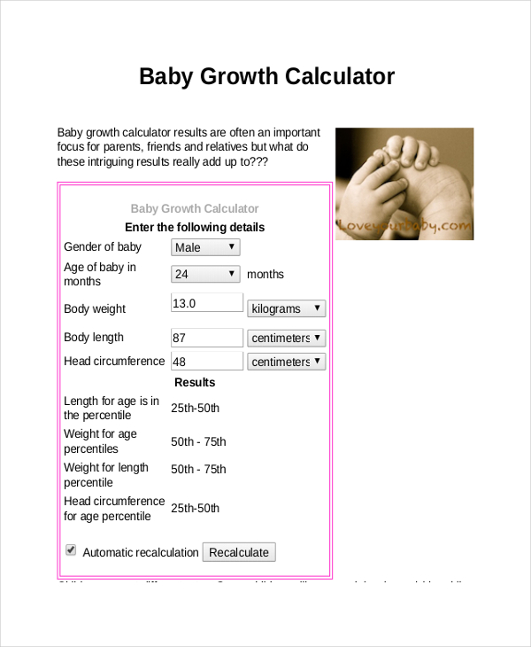Baby Growth Chart Calculator - 6+ Free Excel, PDF Documents Download