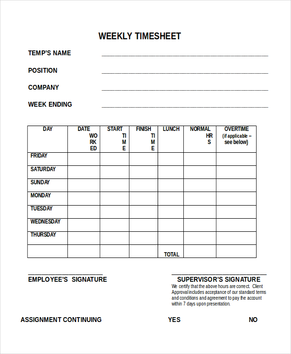 19+ Timesheet Templates - Free Sample, Example, Format