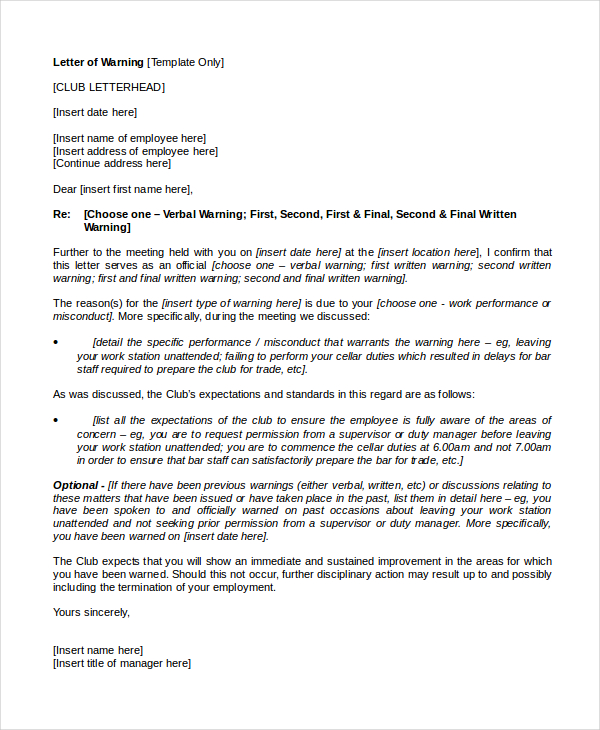 Warning Letter Template - 15+ Free Word, PDF Document Downloads