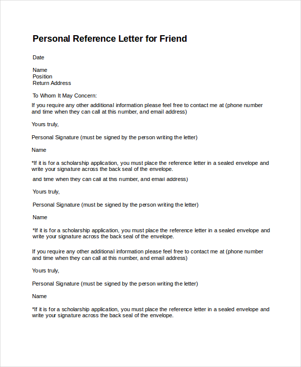 14 Personal Reference Letter Templates Free Sample Example Format