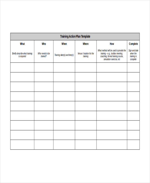 Sample Training Action Plan