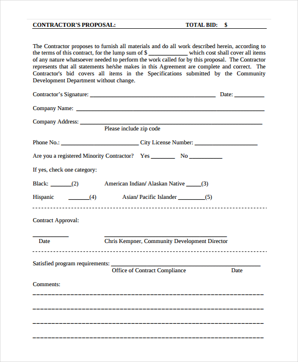 C contractor Proposal Template Word Template Printable
