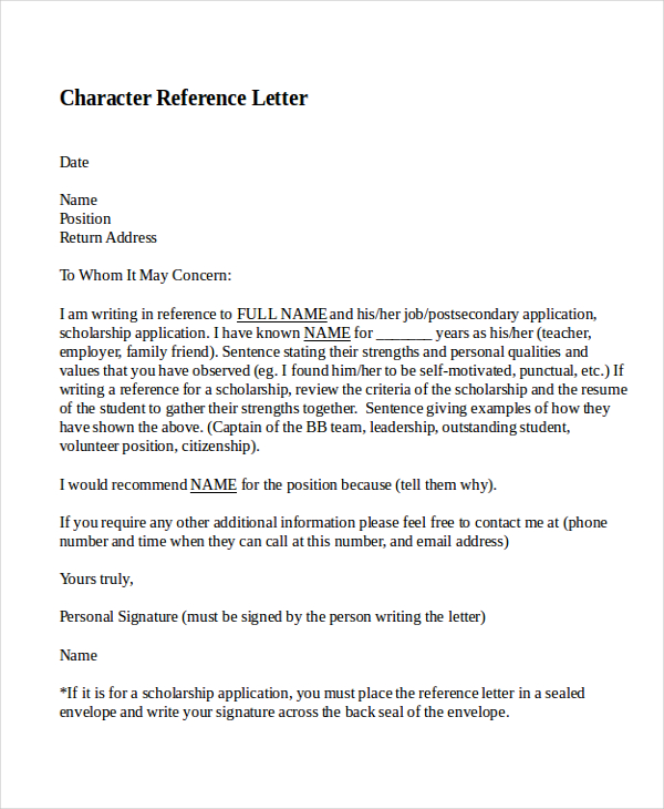 12 Sample Character Reference Letter Templates PDF DOC