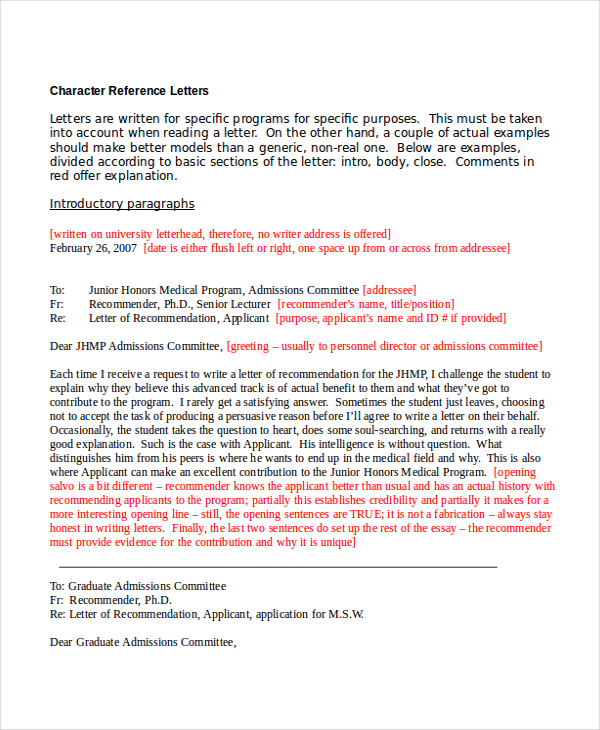 12 Sample Character Reference Letter Templates PDF DOC