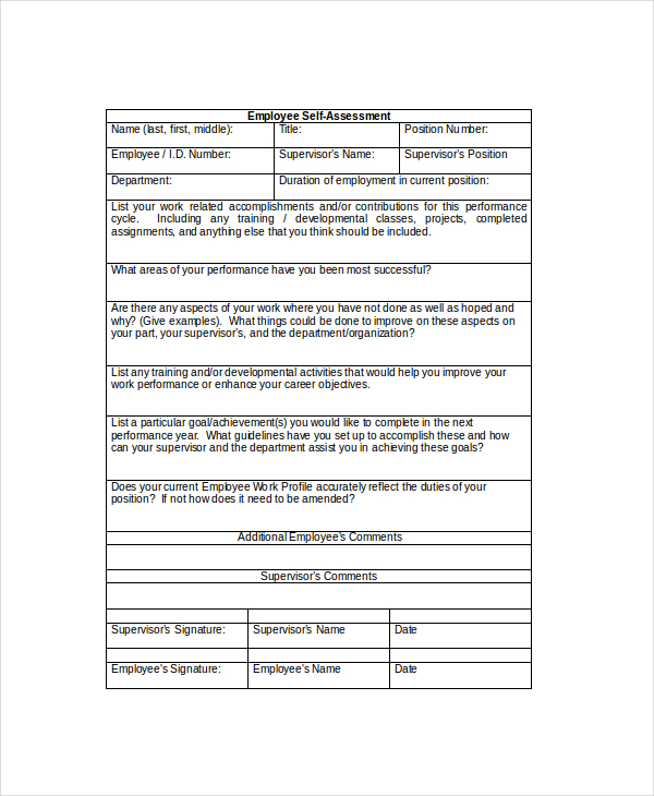 Self Assessment Template - 14+ Word, PDF Documents Download