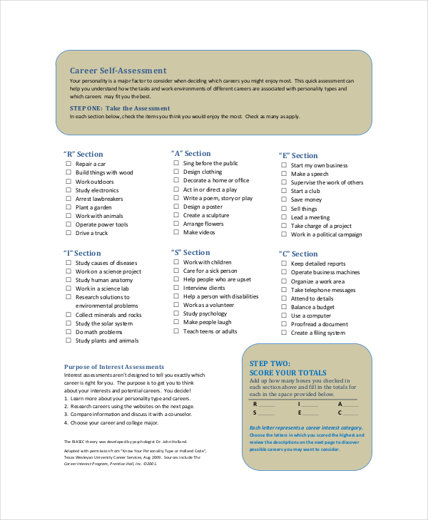 Self Assessment Template - 14+ Word, PDF Documents Download