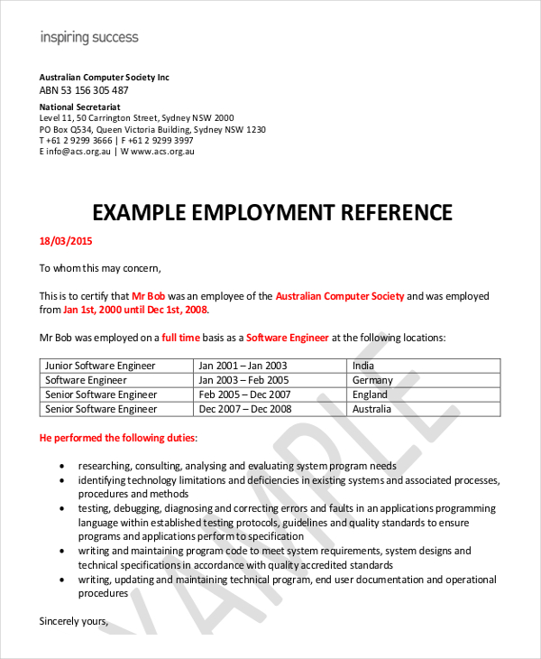 Letter Of Employment Visa What Is A Letter Of Employment 
