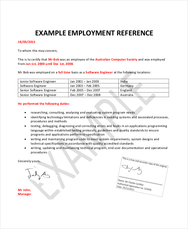 Employment Reference Letter - 11+ Free Word, Excel, PDF Documents Download