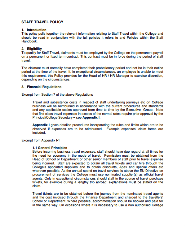 Travel Policy Template - 8+ Free Word, PDF Document Downloads