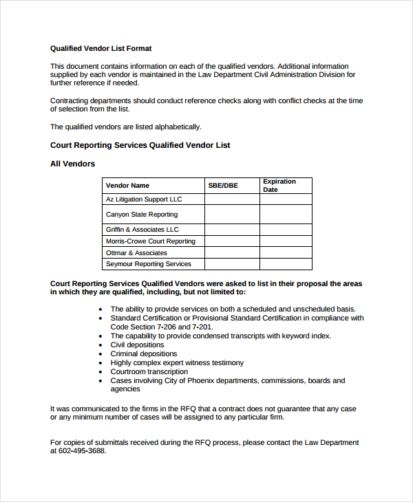 7+ Vendor List Templates - PDF, DOC