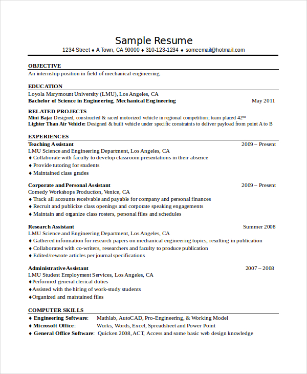 Mechanical Engineer Resume Template Free Download Nisma Info