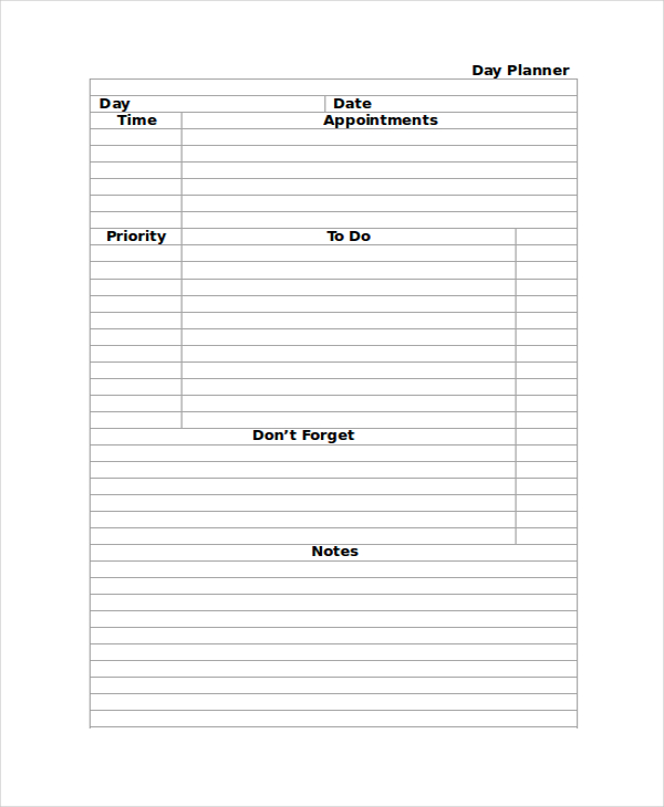 Word Daily Planner Template