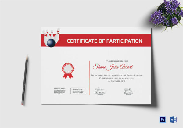 Bowling Certificate 5 Word PSD Format Download
