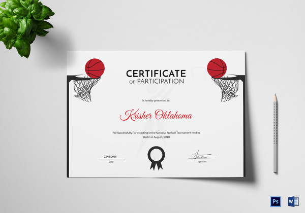 Netball Certificate Template - 4 + Word, PSD Format Download