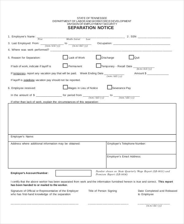 14+ Separation Notice Templates - Google Docs, MS Word, Apple Pages, PDF