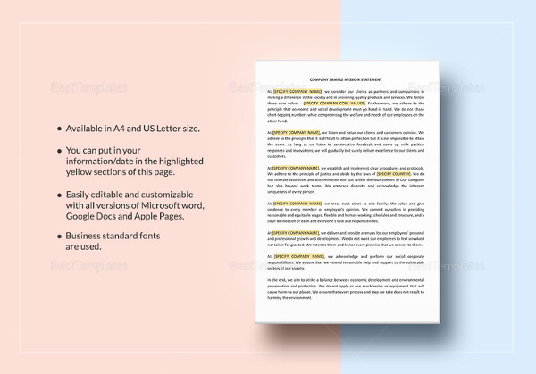 Mission Statement Template - 12+ Free Word, PDF Document Downloads